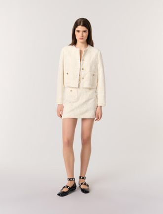 Maje Veste Courte En Guipure - Blanc - Taille 42 - Maje