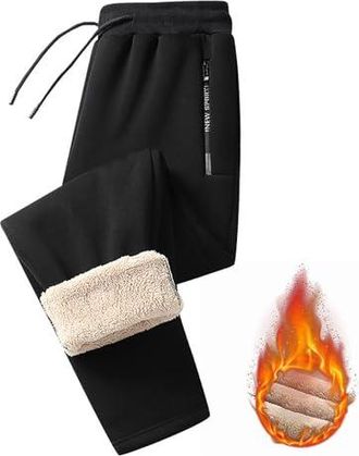 Generic Pantalon de jogging en polaire pour femme, chaud et doubl&eacute; avec taille &eacute;lastique et poches profondes pour la course et les courses, 12-noir., M