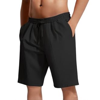 Generic Short en coton et lin pour homme - Taille &eacute;lastique - Plusieurs poches - Uni - Confortable - Respirant - Longueur genou - Tendance - R&eacute;tro - L&eacute;ger, No