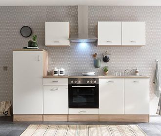 home24 Küchenzeile Bendoc 270 cm 270 x 195 x 60cm Weiß mit Elektrogeräten