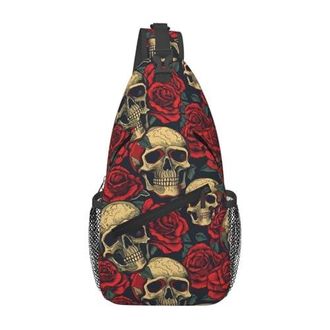 Generic Visage De Cr&acirc;ne Souriant Roses Rouges R&eacute;tro Sacoche Bandouliere D&eacute;contract&eacute; Sacs &Agrave; Dos Multifonctionnel Sac &Agrave; Dos Bandouli&egrave;re Pour Sport Femme Quotidi