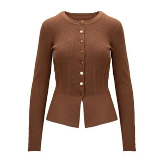 Elisabetta Franchi Femme, Pulls, Brun, Taille: 42 FR Top &agrave; Manches Longues avec Boutons-Pression
