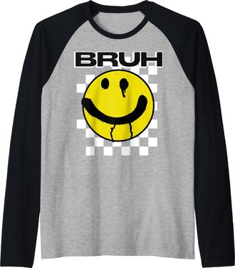 Trendy Apparel Bruh Spray Paint Face Checkered Background Raglan