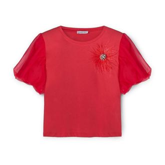 Motivi T-Shirt mit Schmuckbrosche und Federn - - Tops - Damen - Rot - XS