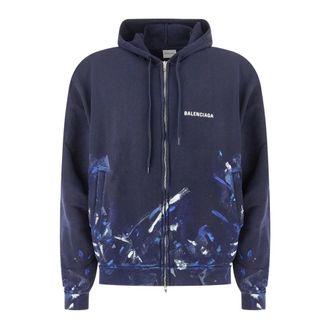 Balenciaga Oversized Kapuzenpullover mit Rei&szlig;verschluss und Farbspritzern - - Sweatshirts & Hoodies - Herren - Blau - M