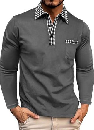 Generic Polo r&eacute;tro vintage pour homme, coupe classique, v&ecirc;tement de travail d&eacute;contract&eacute;, chemise boutonn&eacute;e, l&eacute;g&egrave;re et respirante, tunique de vacances, gris, 3
