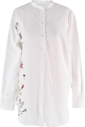 Dior White Floral Embroidered Collarless Shirt Size XXL