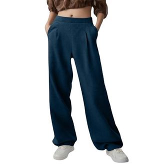 Generic Pantalon de survêtement pour femme - Jambe large - Taille haute élastique - Léger - Ample - Avec poches - Coupe droite - Pour le sport et la gym, bleu