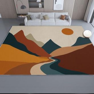 Generic Tapis Lavable en Flanelle Douce 140 x 200 cm - Antid&eacute;rapant et Facile dEntretien, Moderne Minimaliste Montagne Cr&eacute;atif Tapis pour Salon Chambre Cuisin