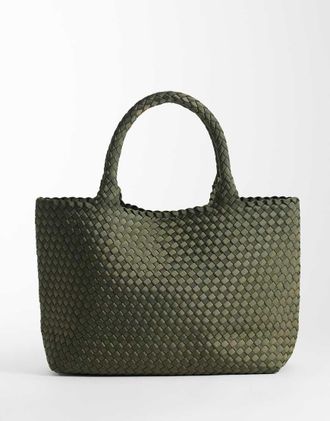 Asos Grand cabas en satin tress&eacute; - Kaki-Vert