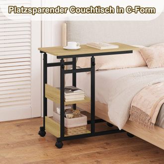Woltu Woltu - Beistelltisch C-Form Sofatisch h&ouml;henverstellbar Couchtisch Kaffeetisch mit Rollen Laptoptisch Betttisch aus Metall Holzwerkstoff, Hell Eiche