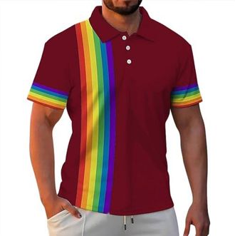 Generic Polo d&eacute;contract&eacute; pour homme - Imprim&eacute; arc-en-ciel - T-shirt &agrave; manches courtes, Bordeaux, XXL