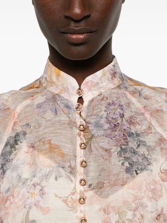 Zimmermann Floral Print Linen-Silk Blouse - Ecru