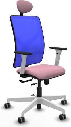 Piqueras y Crespo B&uuml;rostuhl mit wei&szlig;en und schwarzen Armlehnen, h&ouml;henverstellbarer Lendenwirbelst&uuml;tze und festem Kopfteil, ausgestattet mit Syncro/Traslack. Blau/Rosa