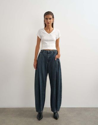 Topshop jean barrel cocon taille mi-haute bleu noir