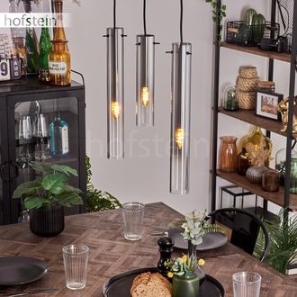 HOFSTEIN Hängeleuchte Caimitte, Hängelampe aus Metall/Glas in Schwarz/Rauchfarben/Klar, Vintage/Retro Design mit Schirmen aus Glas (Ø 6 cm), Höhe max. 200 cm, 