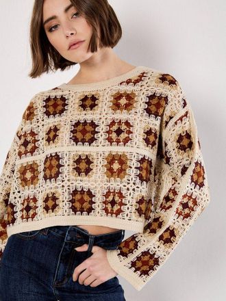 Apricot Strickpullover H&auml;kelpullover. (1-tlg) mit quadratischem Muster