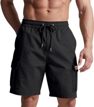 Generic Short cargo pour homme multi-poches décontracté léger respirant taille élastique cordon de serrage pantalon de travail confortable coupe ample pantalo