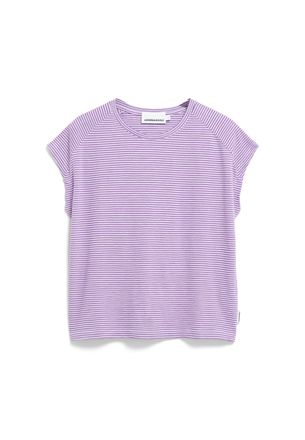 Armedangels Damen T-Shirt aus Bio-Baumwolle ONELIAA Lovely Stripes Loose Fit Oatmilk-Orchid