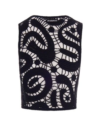 Pinko Womens Crochet Top Black Limousine Viscose Tops