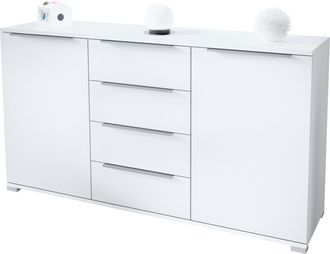 Vladon Sideboard Linio V1, Anrichte mit 2 Türen und 4 Schubladen, Weiß matt/Weiß matt (138,5 x 75,5 x 35 cm)