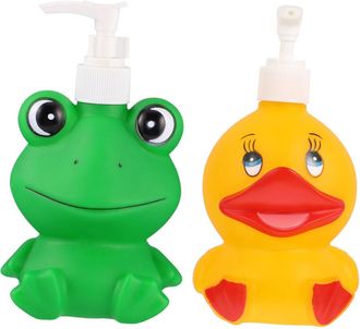 Amosfun 2 St&uuml;ck Vinyl Lotion Spender 300ml Cartoon Shampooflaschen Mit Druckpumpe F&uuml;r Badezimmer Und Reisen Auslaufsicher Und Leicht Transportierbar (Ente Fro