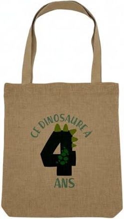 Fabulous Sac Shopping Tote Bag Aspect Lin - Ce Dinosaure &Agrave; 4 Ans Anniversaire Celebration Enfant Cadeau - Sac de Courses Toile Epaisse 360g Beige Naturel Cabas