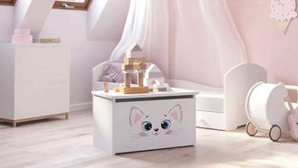 Dmora Container-Box Bialystok, Mehrzweckbehälter, Containerkoffer, Aufbewahrungskiste, 40x42 h73 cm, Weiß mit Katze