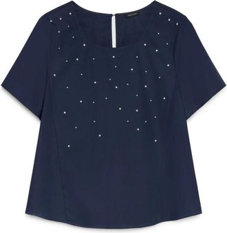 Fiorella Rubino Femme, Blouses et Chemises, Bleu, Taille: 44 FR Blouse en coton avec des perles