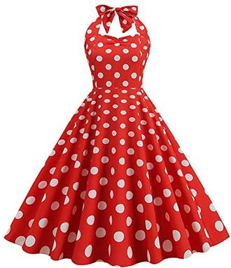 Generic NAFING Robe Vintage Ann&eacute;es 50 Femme Dos Nu Elegante Robe De Bal Midi Pin Up Rockabilly Soir&eacute;e F&ecirc;te C&eacute;r&eacute;monie Retro Coupe A-Line Polka Dot Trap&egrave;ze Dres