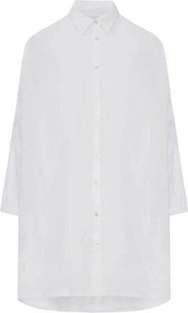 120% Lino Femme, Blouses et Chemises, Blanc, Taille: 42 FR Chemise en lin coupe classique &agrave; manches courtes