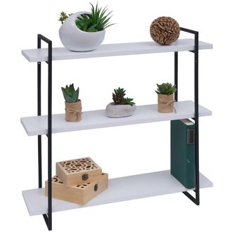 Mendler Wandregal HWC-K78, H&auml;ngeregal Schweberegal, 3 Regalb&ouml;den Massiv-Holz Industrial 60x60x18cm - wei&szlig;, Metall schwarz