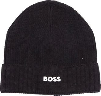 HUGO BOSS unisex, Accessoires, Noir, Taille: XL Bonnet c&ocirc;tel&eacute; avec logo en caoutchouc
