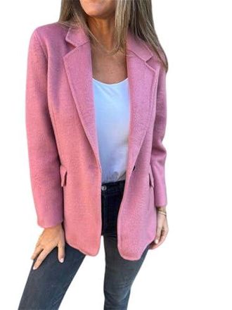 Generic Blazer en laine m&eacute;lang&eacute;e de couleur unie pour femme, manteau court ouvert sur le devant, manteau avec poches, rose, 5XL