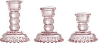Bloomingville Delphia Kerzenhalter, Rose, Glas, S:T6,5xH6,5/M:6,5xH8/L:T6,5xH9,5 cm, 3er-Set