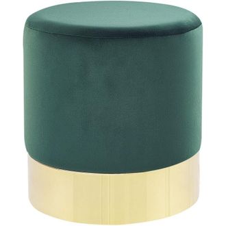 Beliani Pouf Gr&uuml;n Samtstoff rund 39 cm Sockel Fu&szlig; Gold Metall Barock Deko Ottomane Sitzpouf f&uuml;r Schminktisch, Wohn-, Schlaf- und Ankleidezimmer