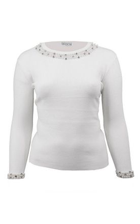 Passioni Strickpullover mit Perlensaum