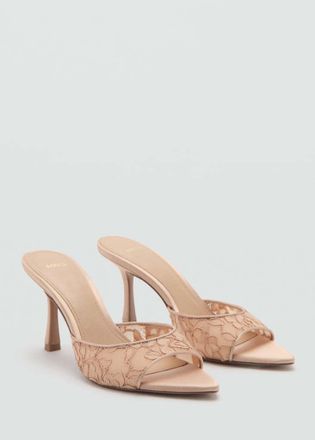 Mango Sandales dentelle talon nude - Femme - 35 - MANGO