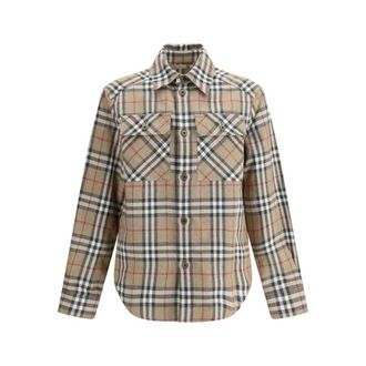 Burberry Homme, Chemises, Brun, Taille: L Chemise en coton &agrave; carreaux avec col classique