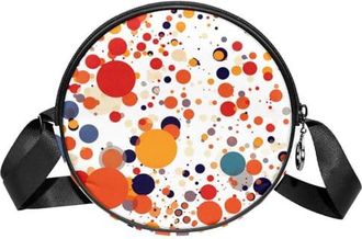 Generic Petit sac &agrave; bandouli&egrave;re rond pour femme, motif cercles et pois color&eacute;s avec fermeture &eacute;clair et bretelles r&eacute;glables