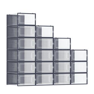 Songmics Schuhboxen, 18er Set, Schuh-Organizer aus Kunststoff, faltbar und stapelbar, f&uuml;r Schuhe bis Gr&ouml;&szlig;e 44, transparent-anthrazitblau LSP18SB30