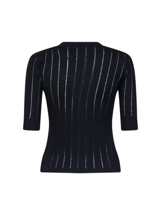 Max Mara Womens Top Mstragno Ribbed Blue Silk Knitwear Sweater