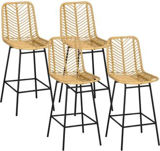 HOMCOM Lot de 4 tabourets de bar - HOMCOM - dossier en cannage et repose-pieds - cadre en acier - 42,5x52x102cm - jaune