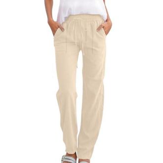 Generic Pantalon en coton et lin pour femme - Jambe large - Pantalon de plage d&eacute;t&eacute; pour femme - Confortable - Pantalon de yoga Palazzo XIYU26065, beige, XXL