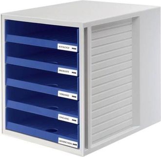 Han Schubladenbox schrank-set 5 Schubladen din A4 Polystyrol Geh&auml;usefarbe: lichtgrau Farbe der Schublade: blau