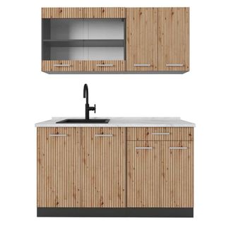 Vicco Singleküche R-Line, Küchenzeile Single, Artisan Eiche/Anthrazit, 140 cm, AP Marmor