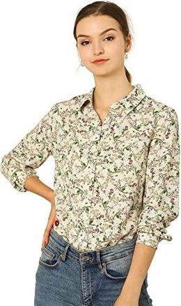 Allegra K Chemisier boutonné à Manches Longues et col Pointu pour Femme, Beige, Taille M