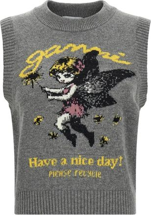 Ganni Femme, Pulls, Gris, Taille: 36 FR Graphic Wool Vest