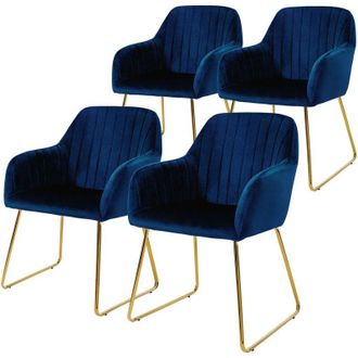ML Design ML-Design Set de 4 Chaises de Salle &agrave; Manger, Bleu, Assise Rembourr&eacute;e en Velours, Pieds Dor&eacute;s en M&eacute;tal, avec Dossier et Accoudoirs Ergonomiques