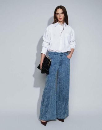 Asos jean large textur&eacute; en boucl&eacute; bleu moyen